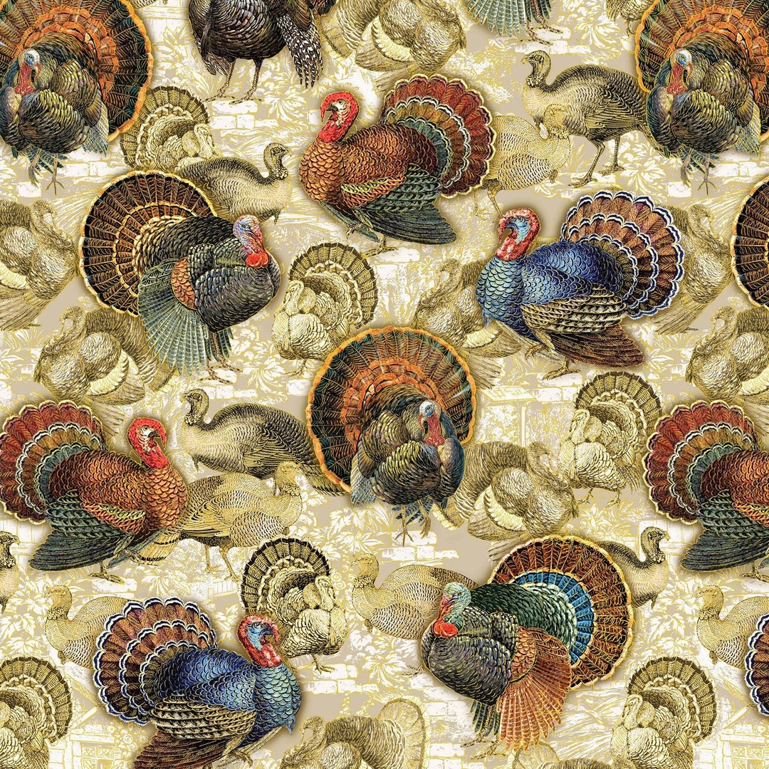 Harvest Festival Golden Turkeys Natural 14039M-70 by Kanvas Studio ...