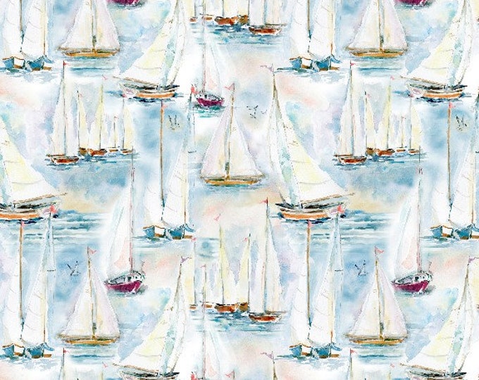 Coastal Sanctuary Sail Boats Pastel 39783-451 by Wilmington Prints 100% ...