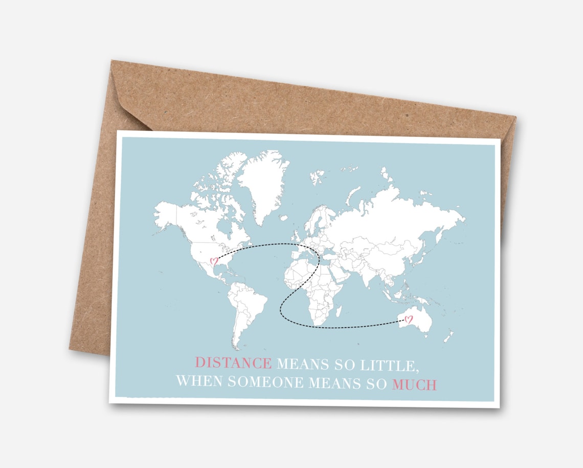 I Miss You - Long Distance Map Card, Relationship Card, World Map Card ...
