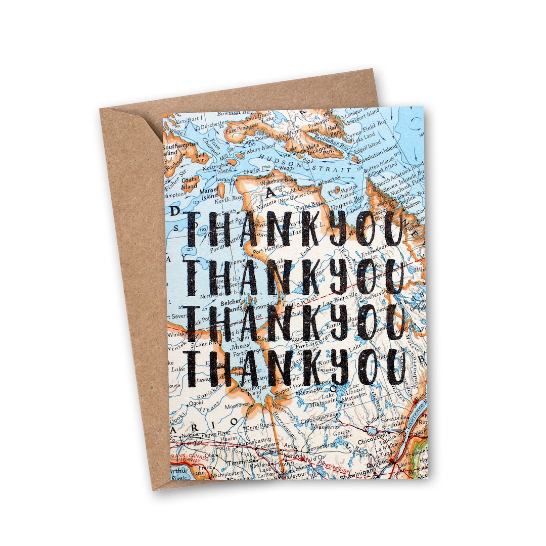 Thank You Card - Vintage Map Card - Wedding Thank You - Calligraphy ...