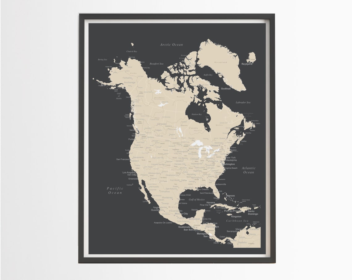 North America Push Pin Map (print Only), Canada Map, Mexico Map, Travel ...