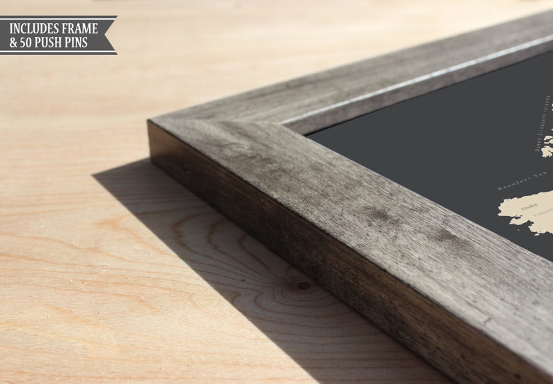 Framed World Push Pin Map With 50 Push Pins Travel Map Map - Etsy