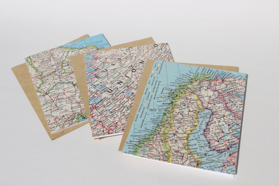 Vintage Map Card Set - Travel Card Set - Stationery Set Blank Cards ...