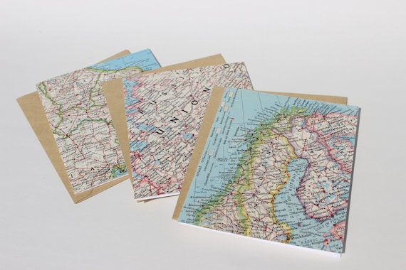 Vintage Map Card Set Travel Card Set Stationery Set Blank - Etsy