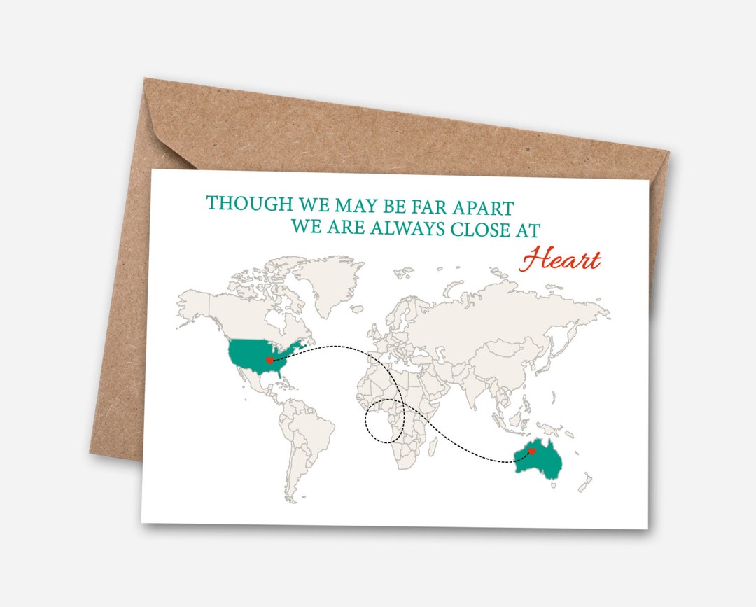 I Miss You - Long Distance Map Card, Countries Map, Travel Card, Love ...