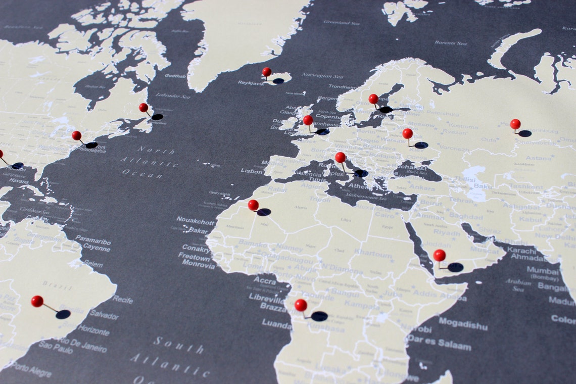 World Push Pin Map print Only Travel Map Map Poster - Etsy Australia