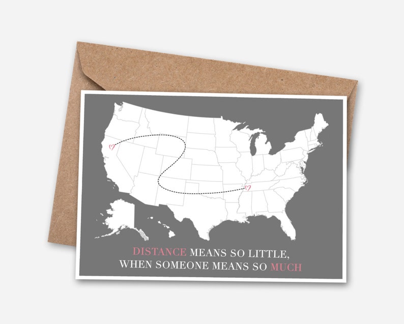I Miss You Long Distance Map Card State to State Travel | Etsy