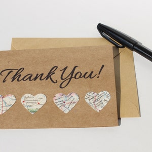 Thank You Card - Vintage Map Card - Travel Card - Map Hearts - Map Card ...