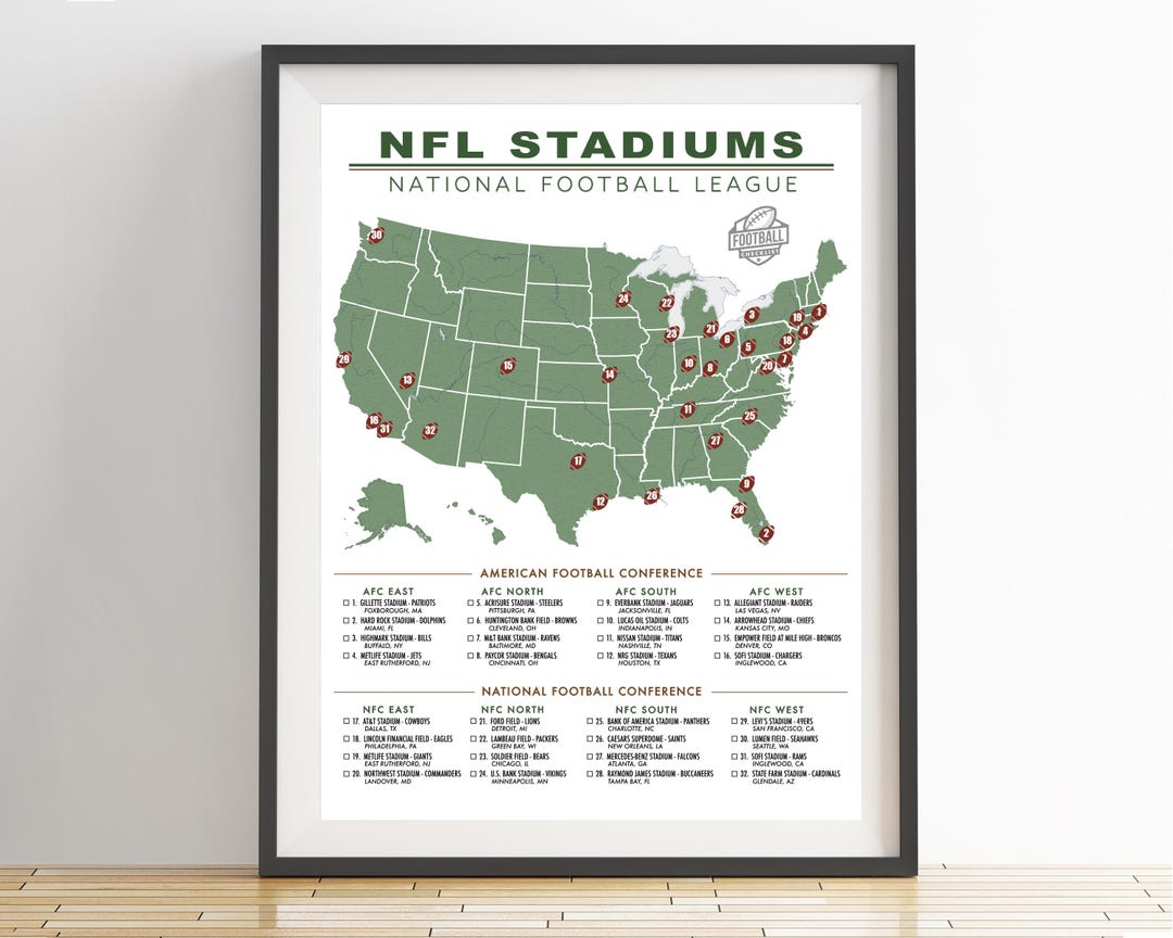 NFL Football Stadium Checklist | Bucket List | Football Stadium ...