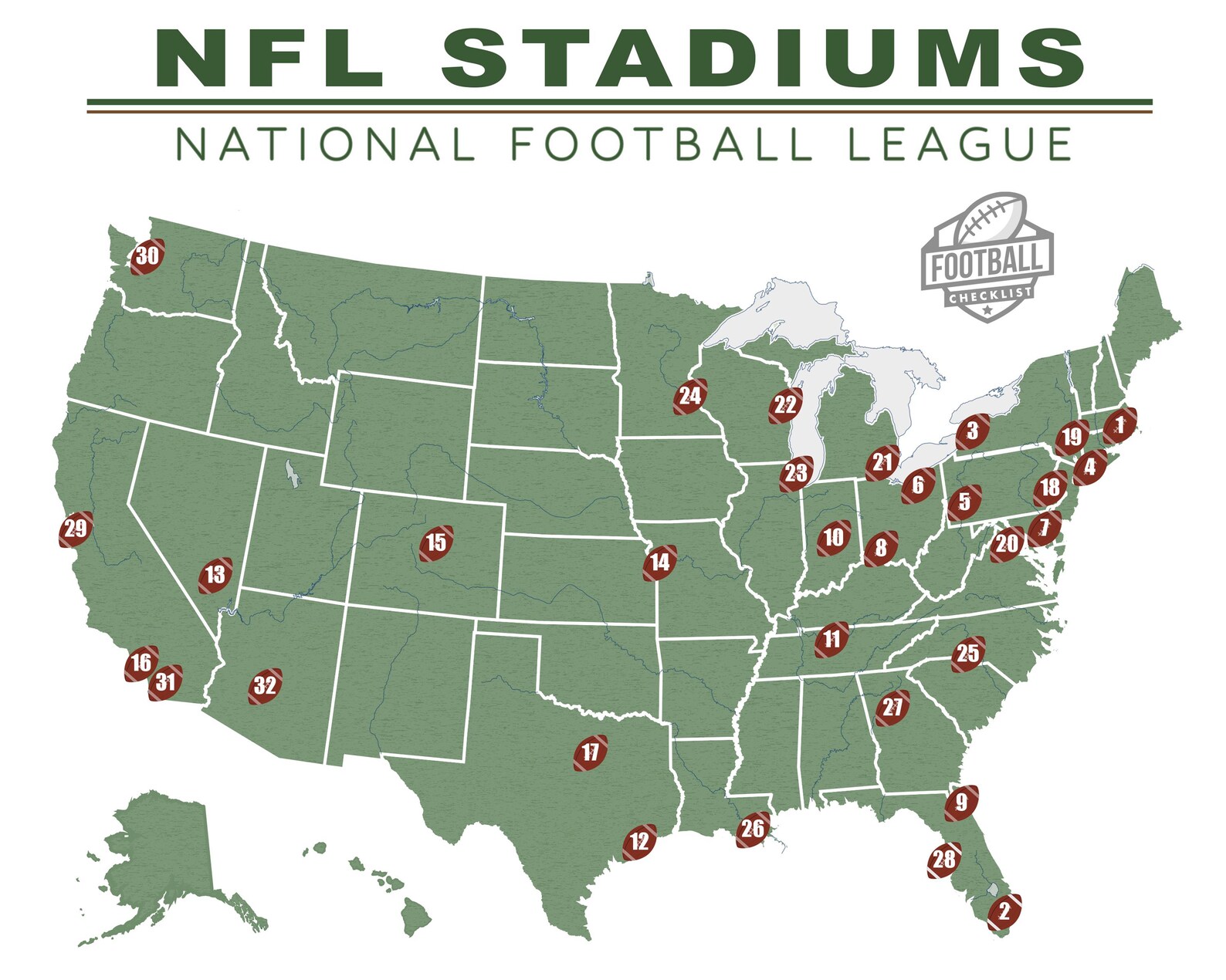 NFL Football Stadium Checklist | Bucket List | Football Stadium ...