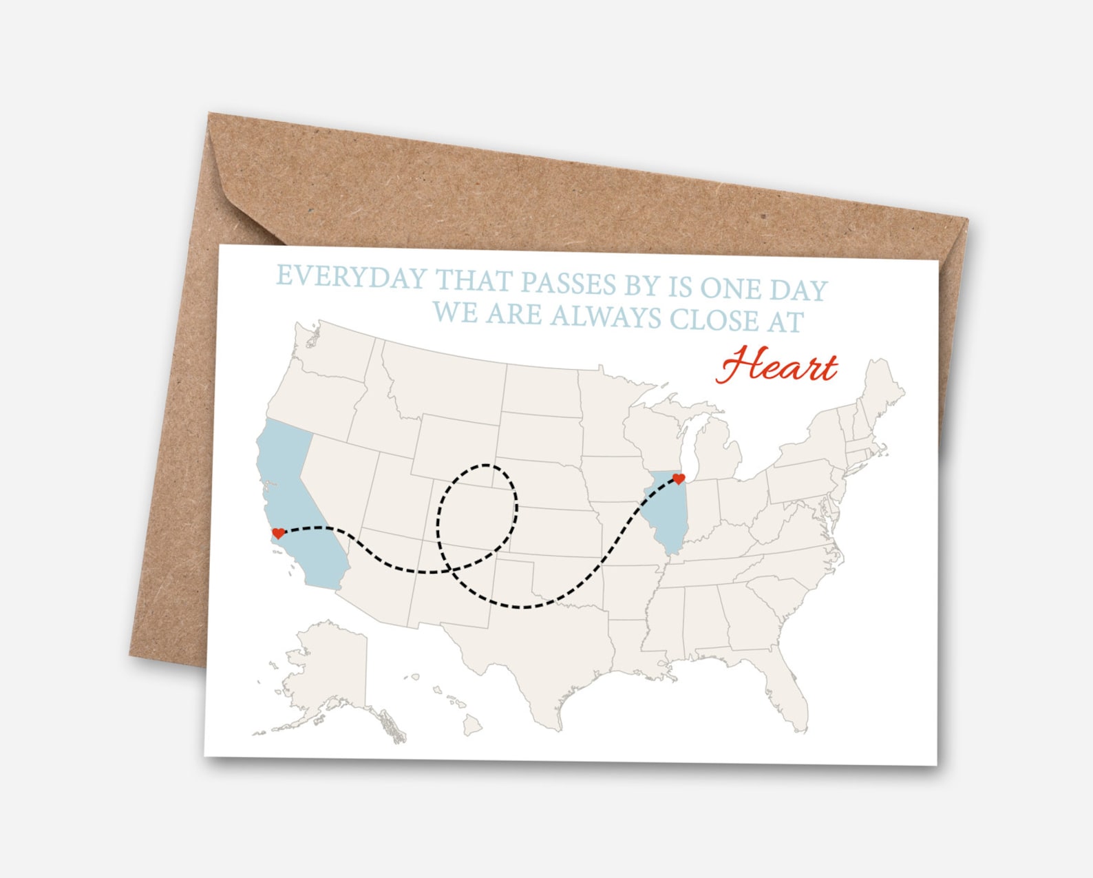 I Miss You - Long Distance Map Card, State to State, Travel Card, Love ...