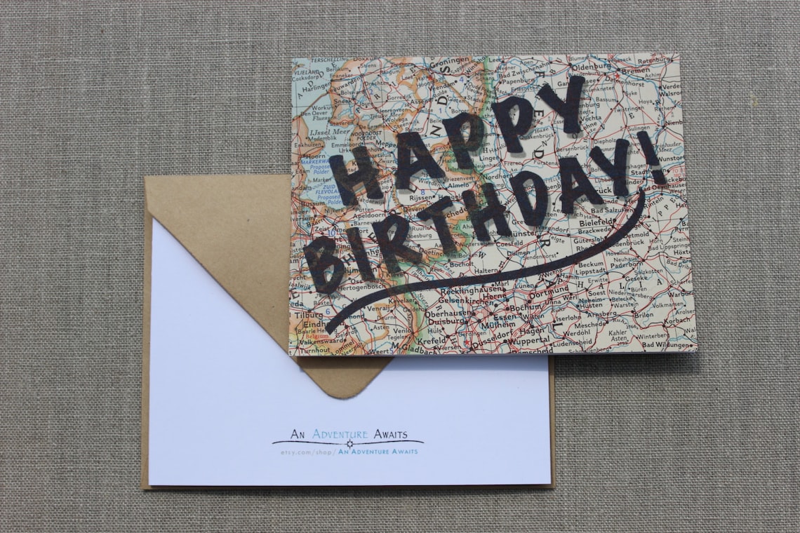 Happy Birthday Card Vintage Map Card Travel Card - Etsy