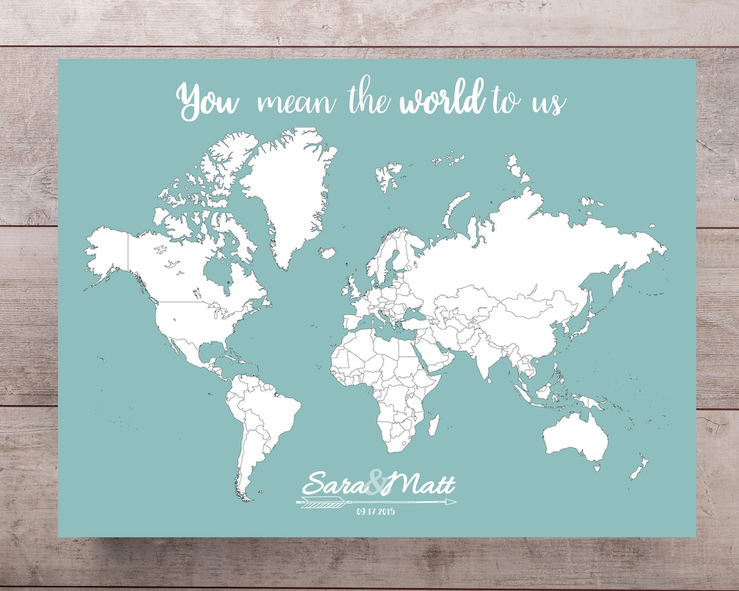 Wedding Guestbook World Map Print With Names & Date, Personalized ...