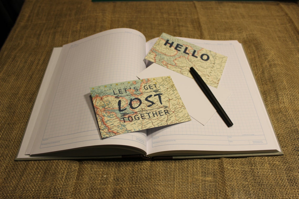 Vintage Map Notecards With Inspirational Quote - Map Postcard Set - Map ...