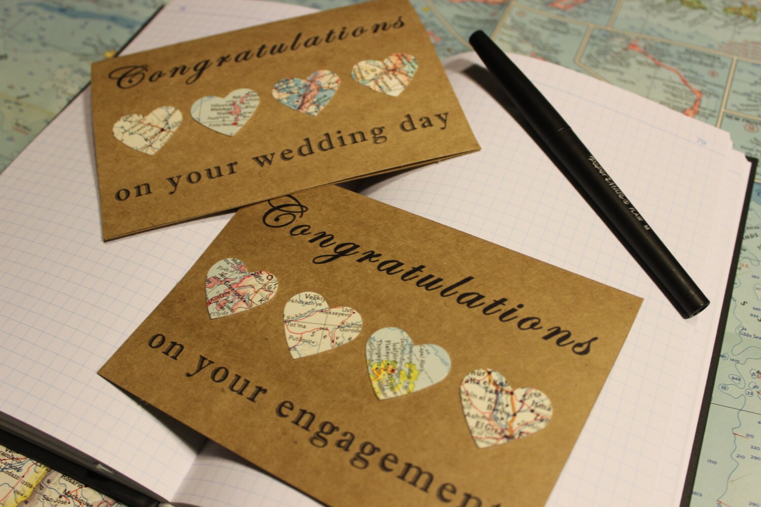 Choose Any 3 Cards Map Travel Cards / Handmade Cards / Set | Etsy