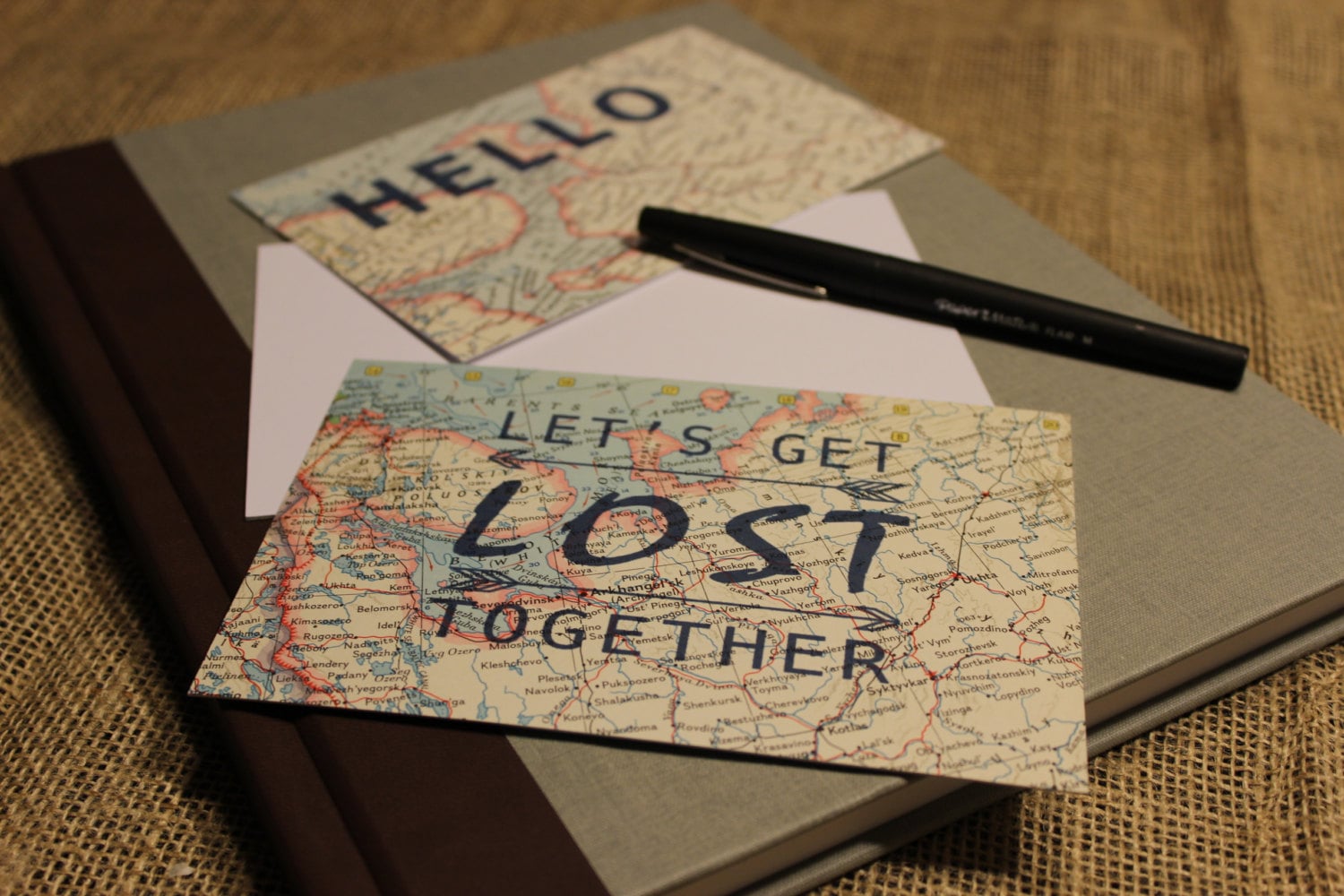Vintage Map Notecards With Inspirational Quote - Set of 6 - Map ...