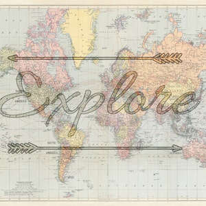 Explore Print, World Map Art, Travel Poster, World Map Poster, Travel ...