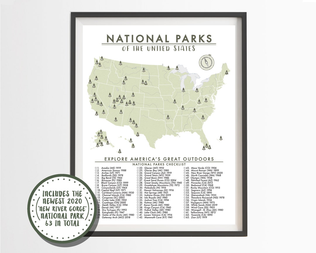 National Parks Checklist Map - 63 Parks Checklist - USA National Parks ...