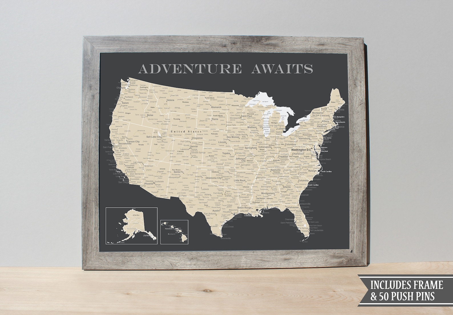 USA Push Pin Map With Frame & 50 Push Pins Road Trip Map - Etsy