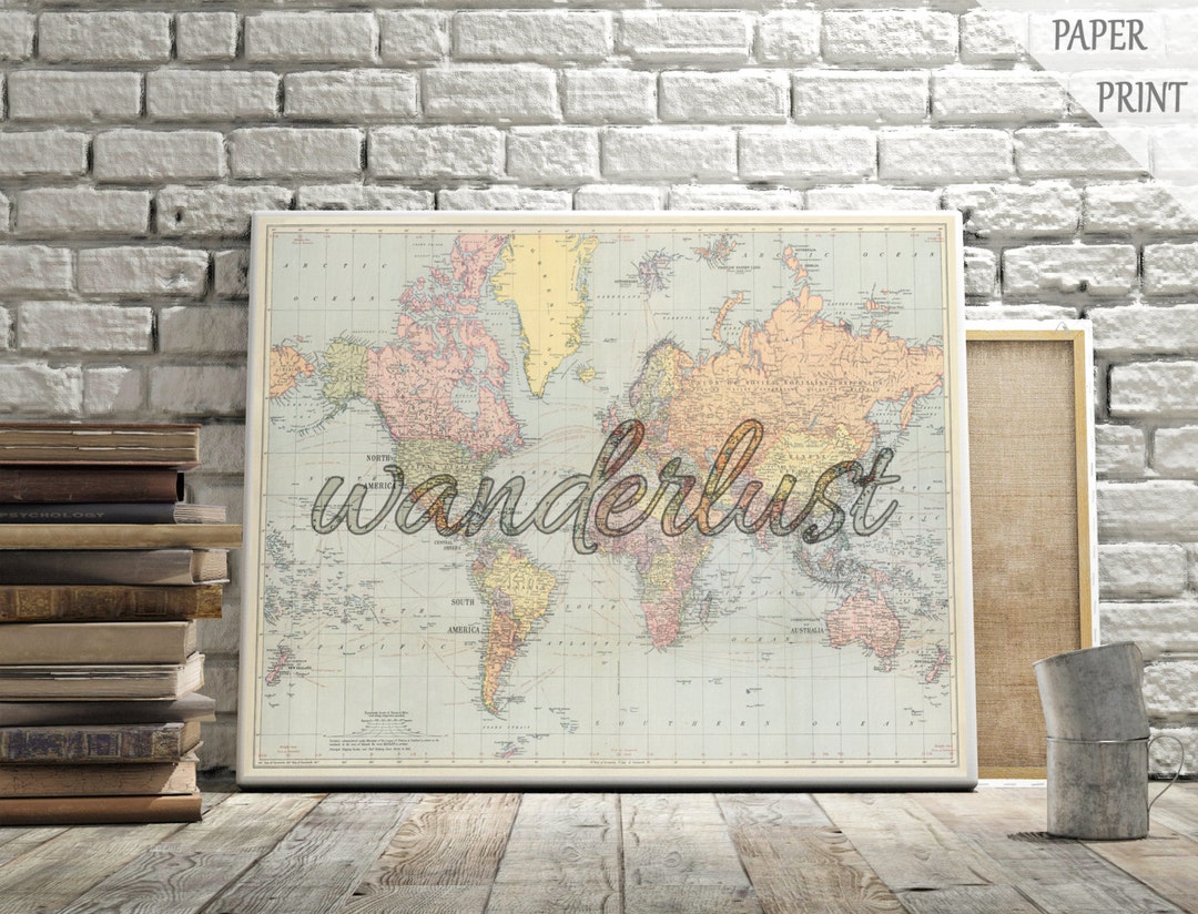 Wanderlust Map Poster, Vintage Map Poster, Travel Art, Map Wall Decor ...