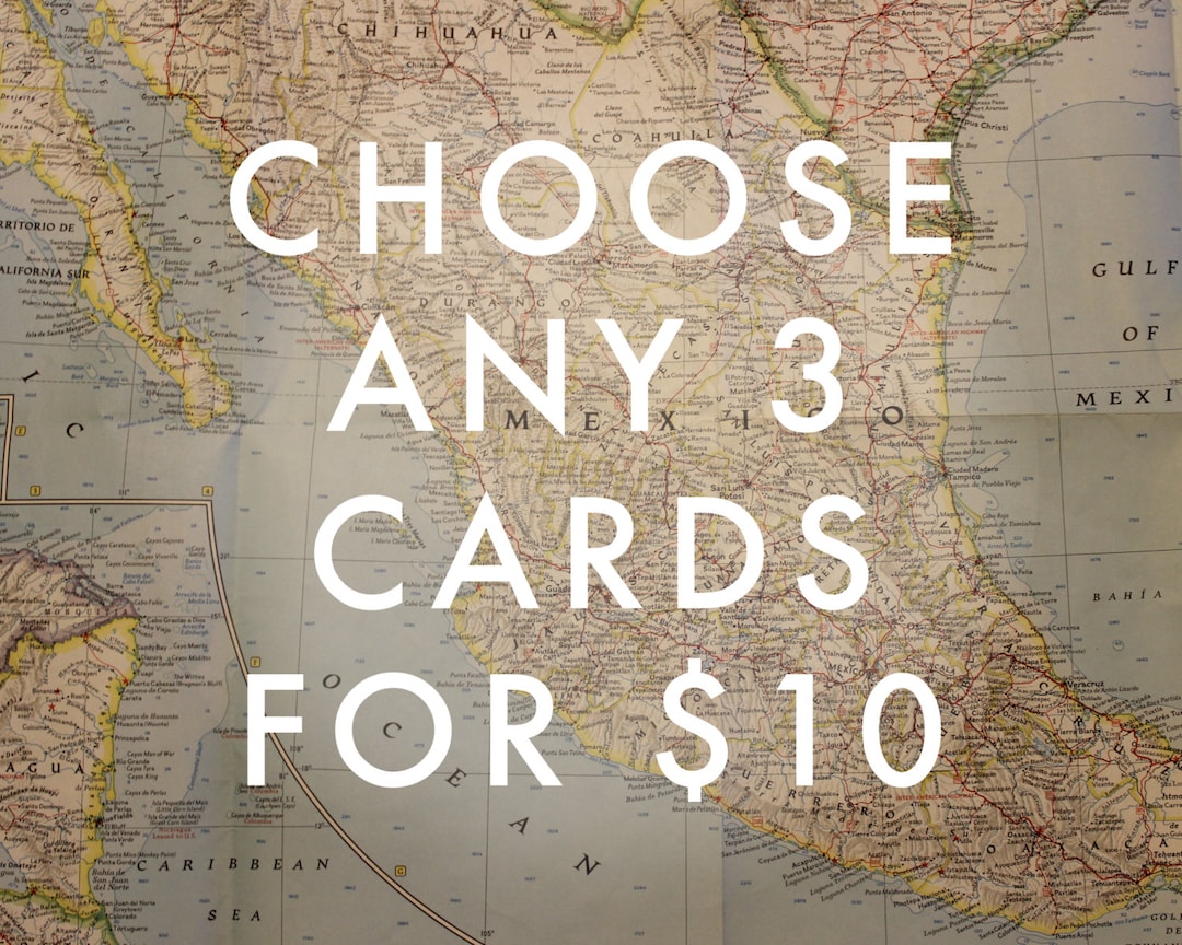 Choose Any 3 Cards Map - Travel Cards / Handmade Cards / Set of Cards ...