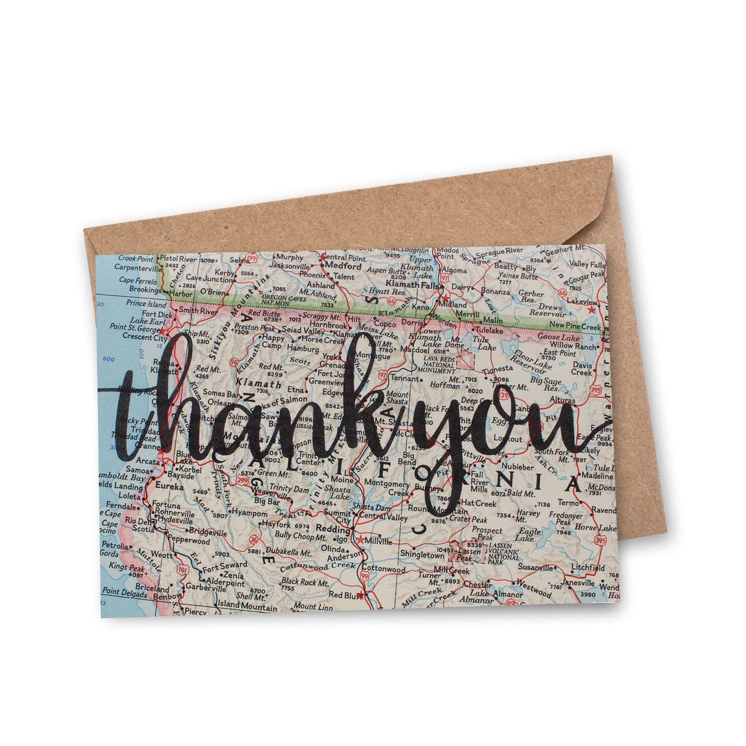 Thank You Card - Vintage Map Card - Wedding Thank You - Calligraphy ...