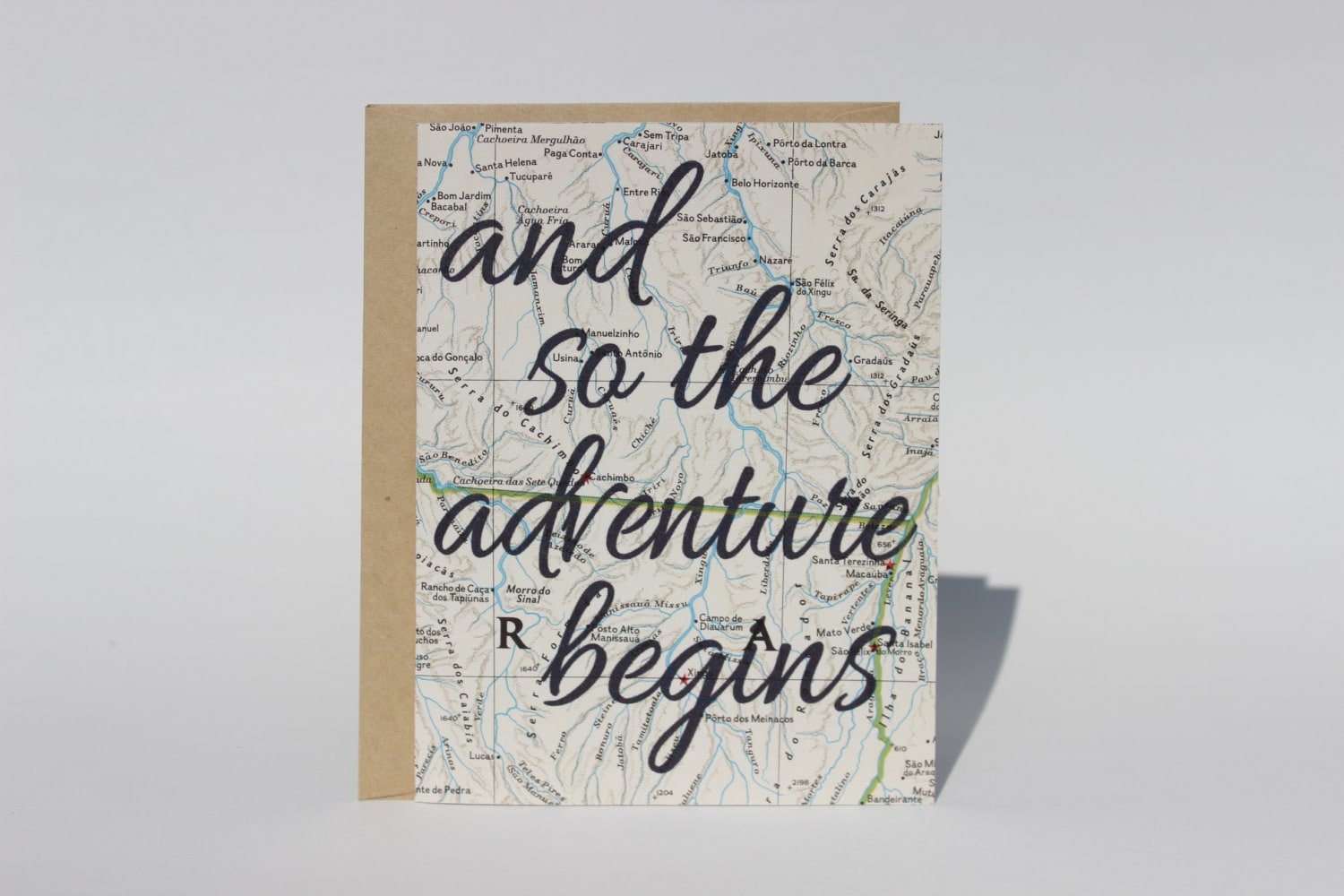 Vintage Map Greeting Card - and so the Adventure Begins, Motivational ...