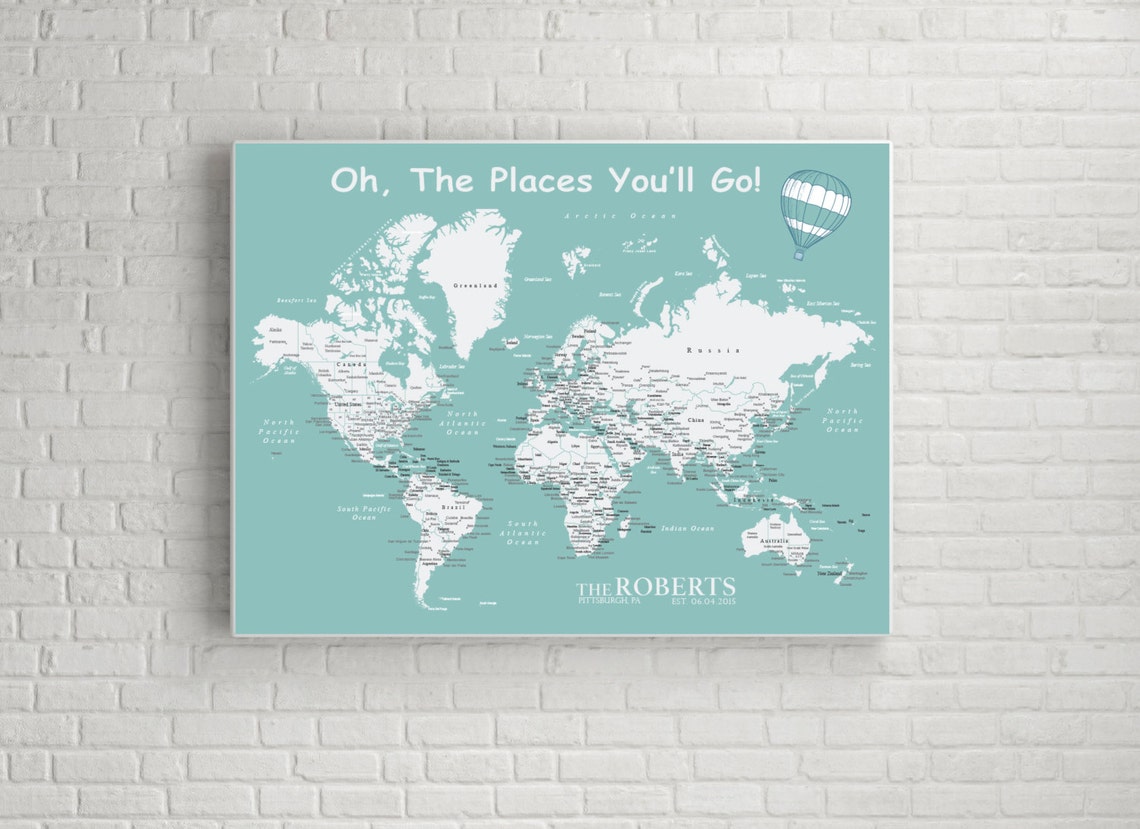 Personalized World Push Pin Map print Only Travel Map Map - Etsy