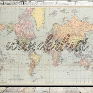 Wanderlust Map Poster, Vintage Map Poster, Travel Art, Map Wall Decor ...