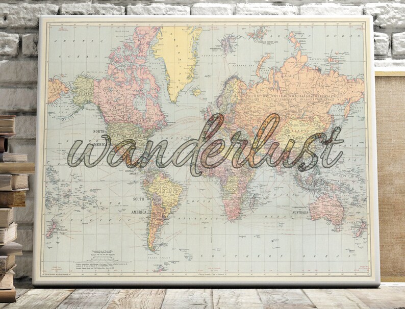Wanderlust Map Poster Vintage Map Poster Travel Art Map | Etsy