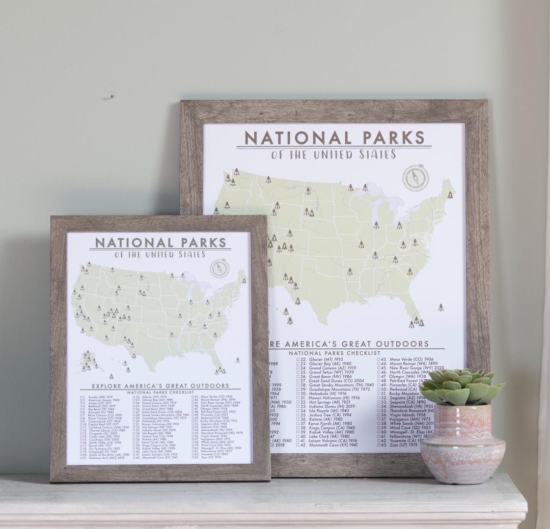 US National Parks Push Pin Map Frame W/ 50 Push Pins | Road Trip | Gift ...