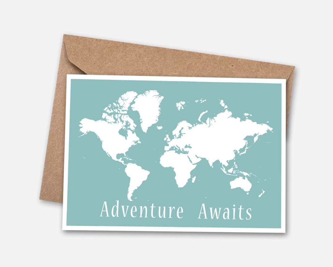 Adventure Awaits Greeting Card, Travel Card, Typography Card, Globe ...