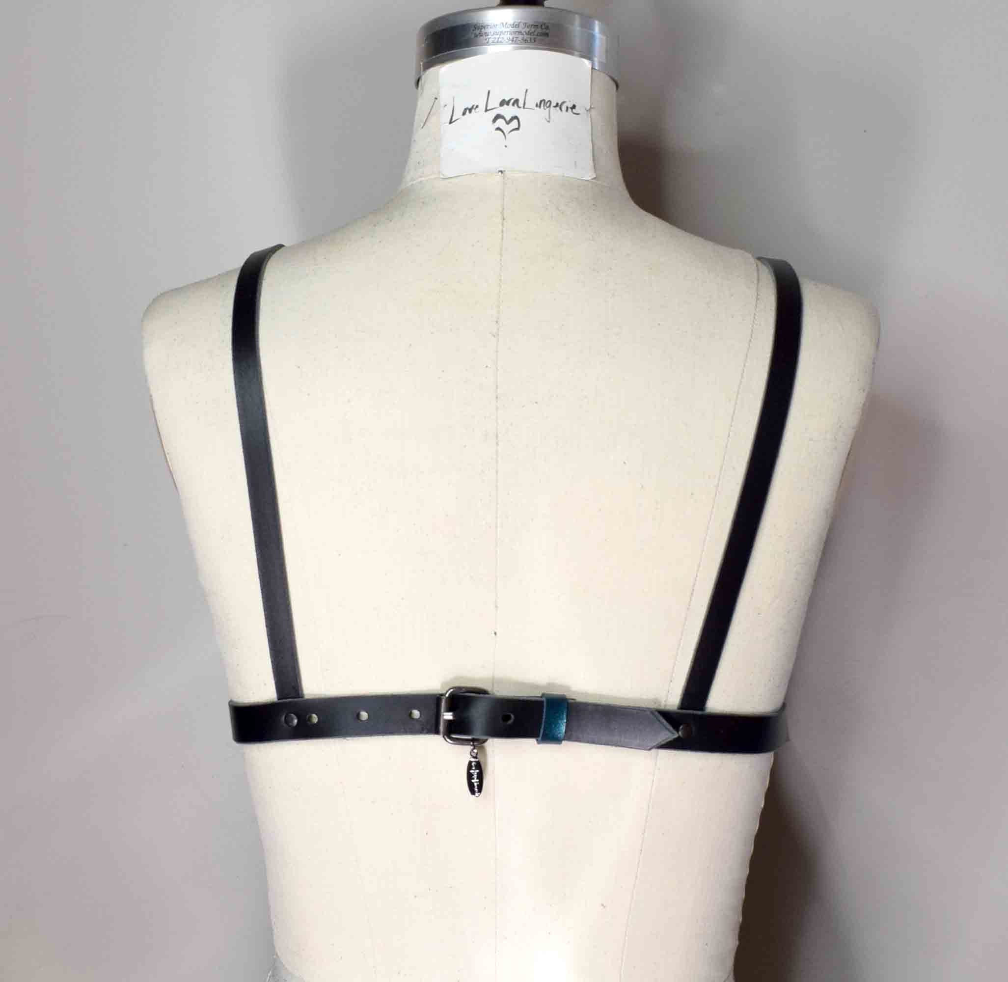 Xenia Strappy Metallic Blue Leather Bralette, Triangle Cup Bra, Sexy ...