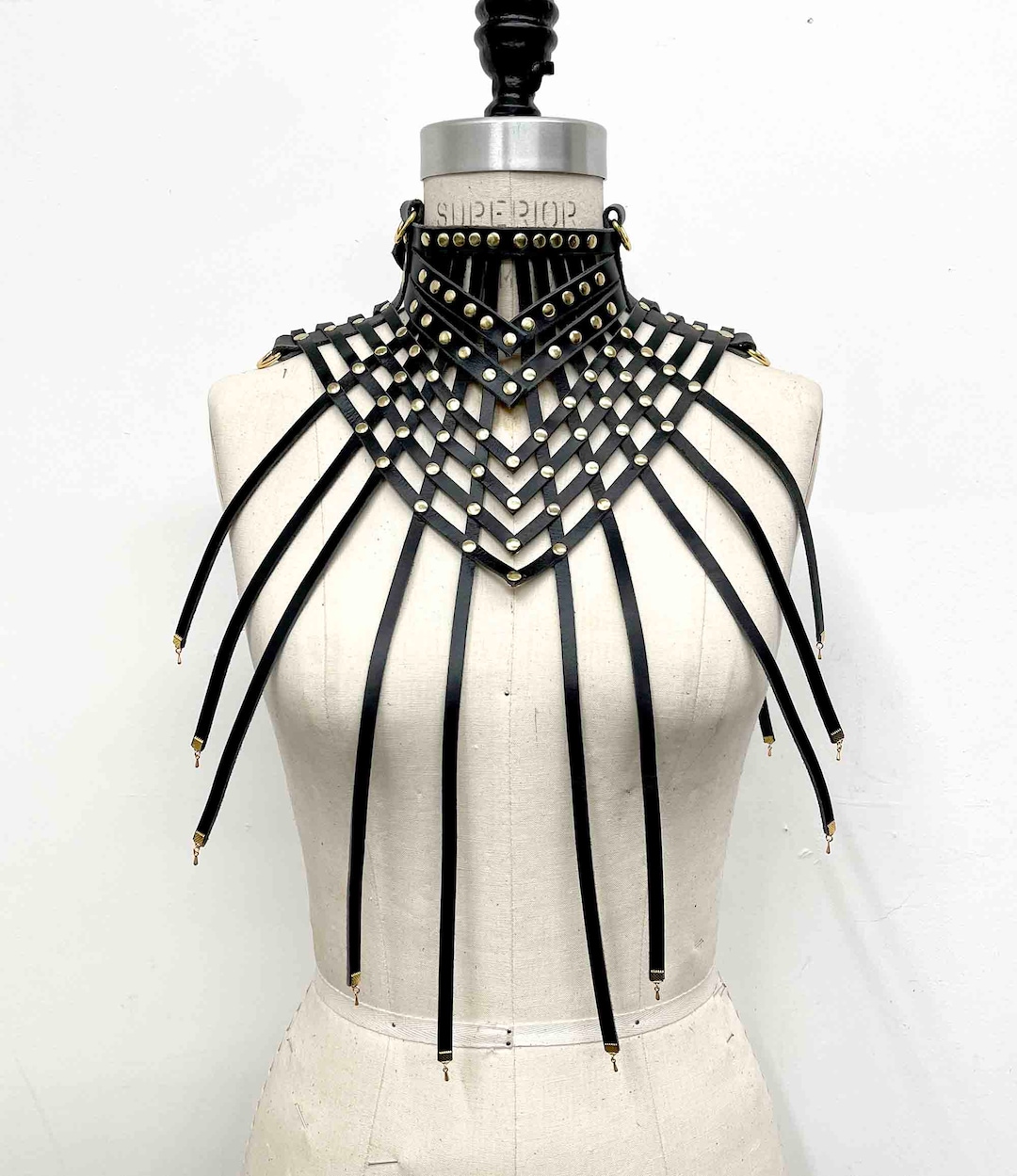 Odile Grand Leather Posture Collar, Strappy Necklace, Choker Necklace, BDSM Bondage Fetish ...