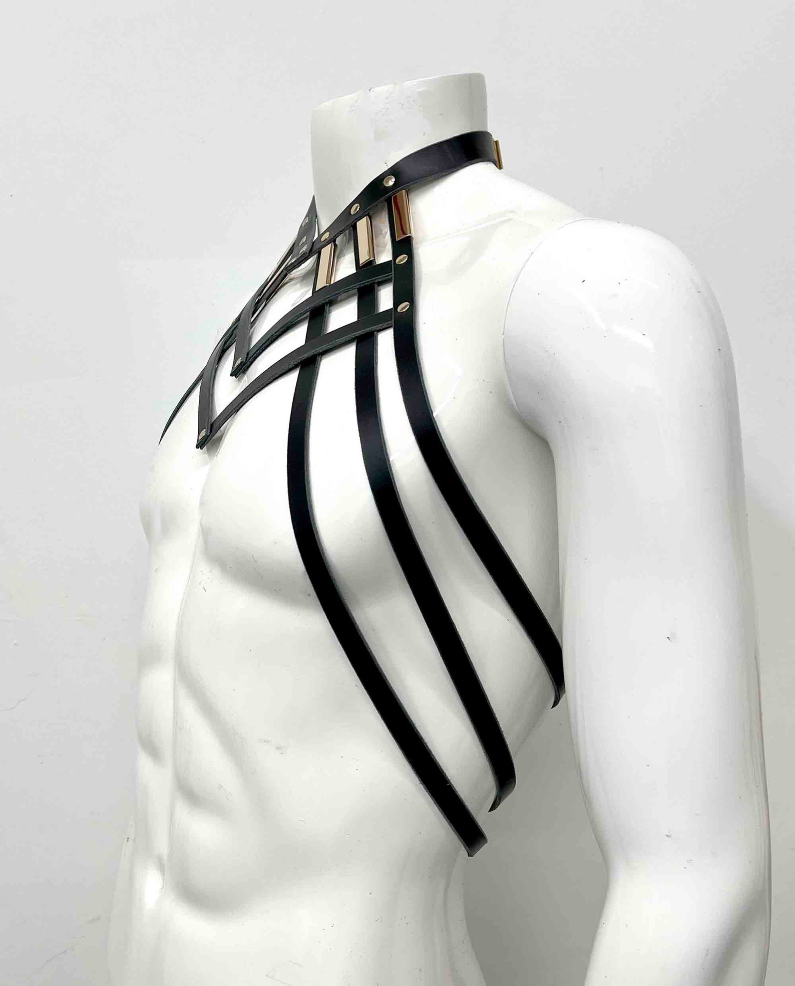 Diedre Draped Leather Neck Harness, Strappy Body Chest Belts, Men's Art ...