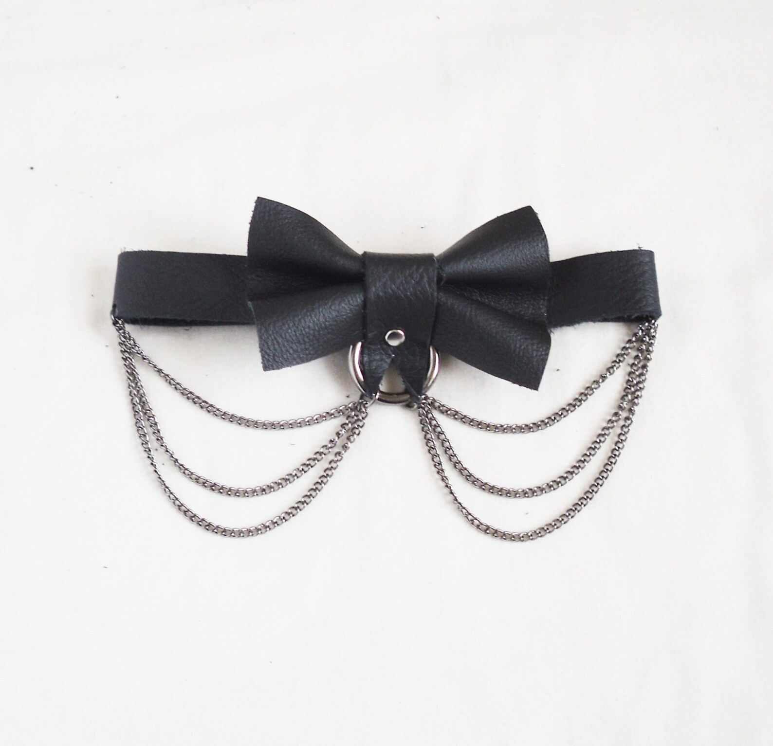 Cute Black Leather Bow Collar, Gothic Bow Tie Collar, Bow Choker Chain ...