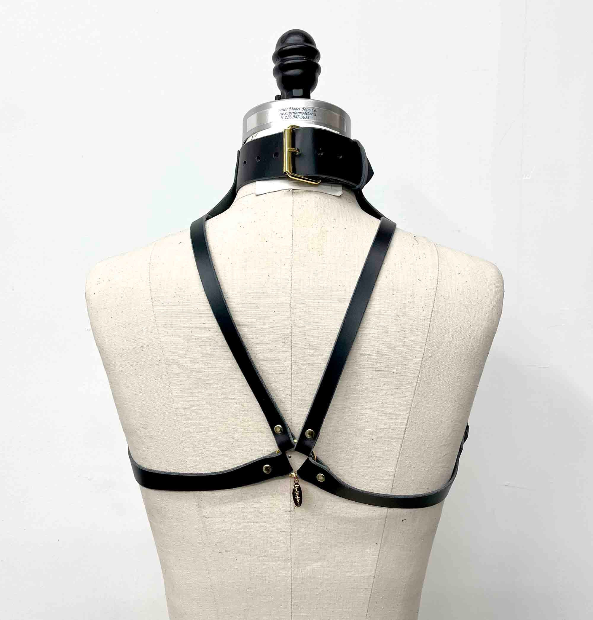Stigma Black Leather Posture Collar Harness, Strappy Necklace, Choker ...
