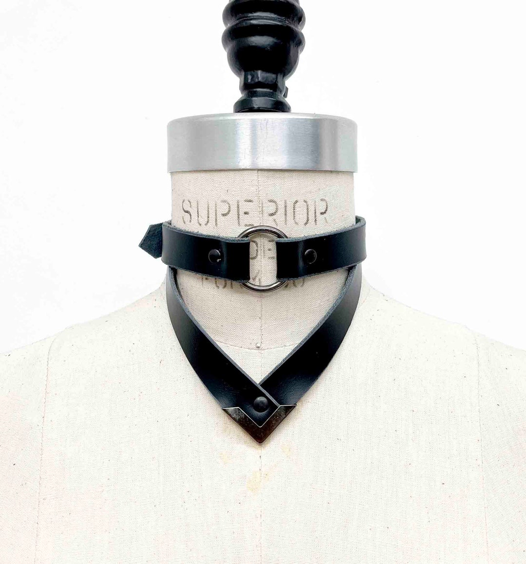 Gunslinger Leather Collar, Black Leather Choker, Gothic Necklace, Bell ...