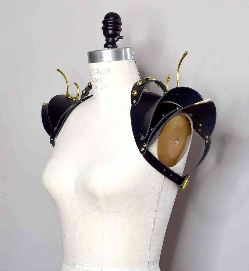 Mantis Leather Shoulder Pauldron Harness Black Gold - Etsy