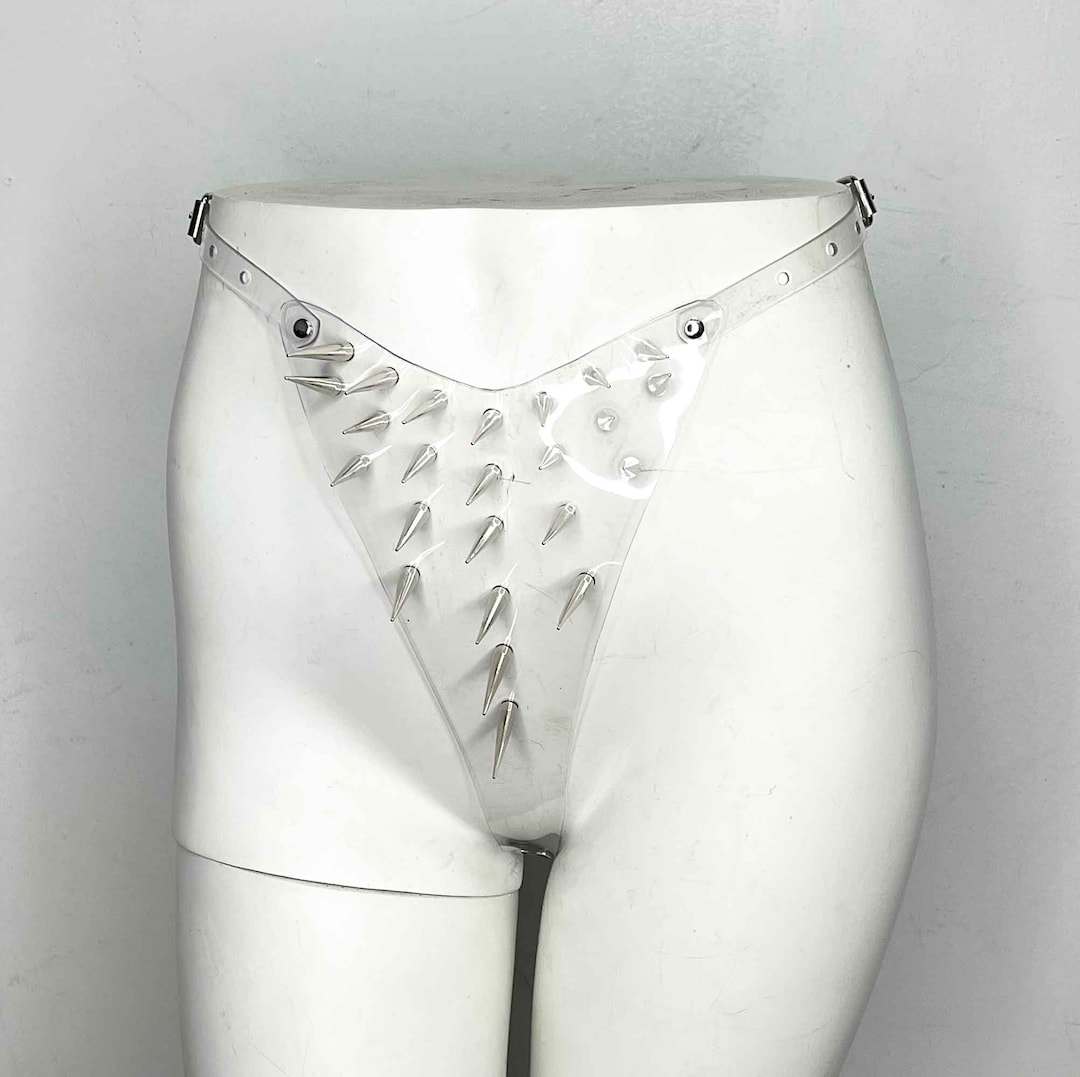Andromeda Spiked Clear PVC Thong, Women's Underwear, Festival Fashion, Burlesque Costume ...