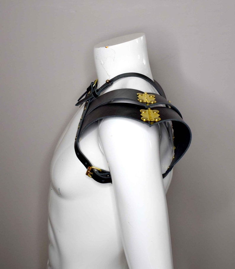 God Killer Leather Pauldron Shoulder Harness Black Gold - Etsy