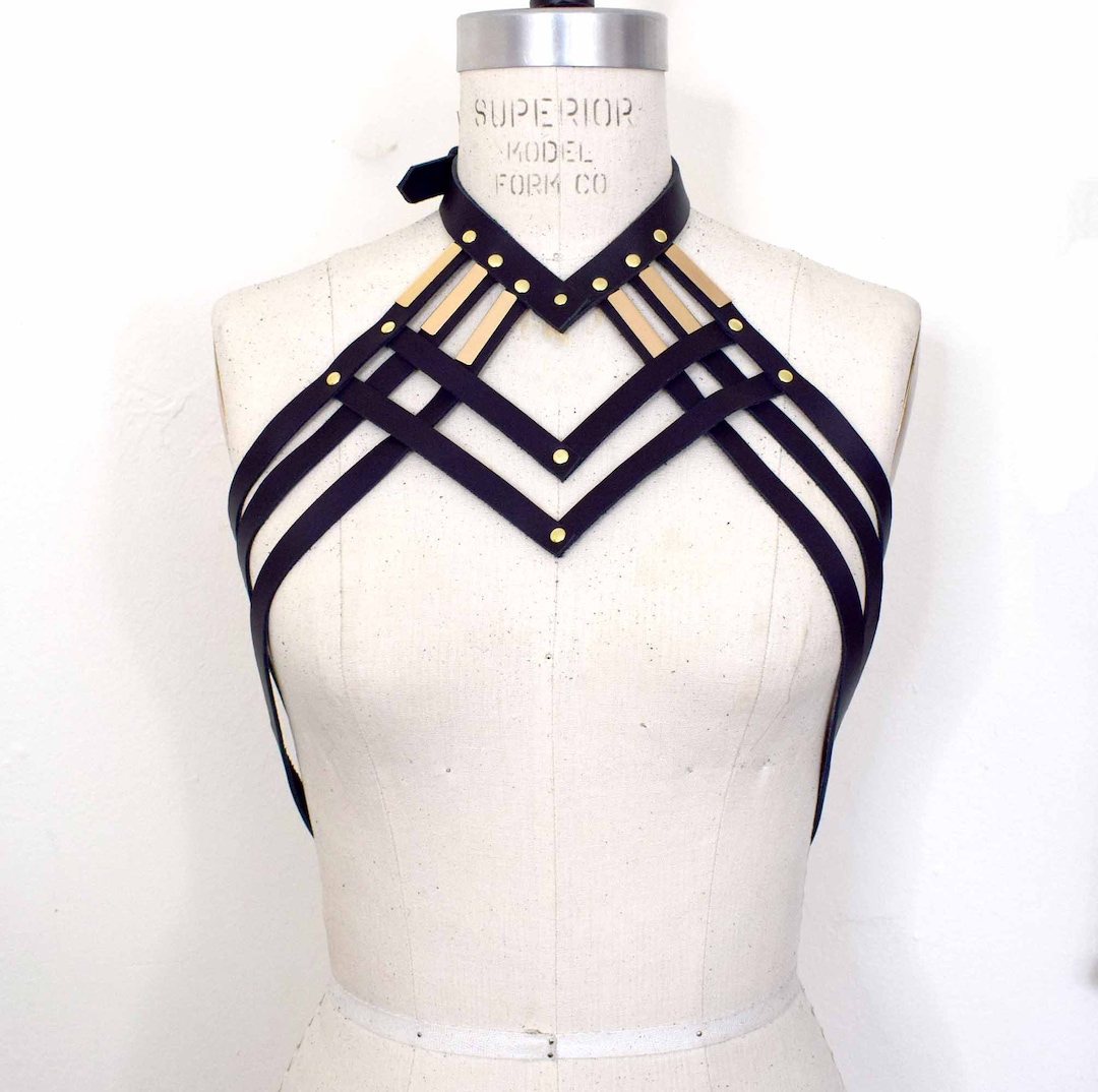 Diedre Draped Strappy Leather Body Harness, Sexy Harness Style, Goth ...