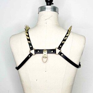 Icarus Spiked Slim Leather Bulldog Harness, Buckled Upper Chest Harness ...
