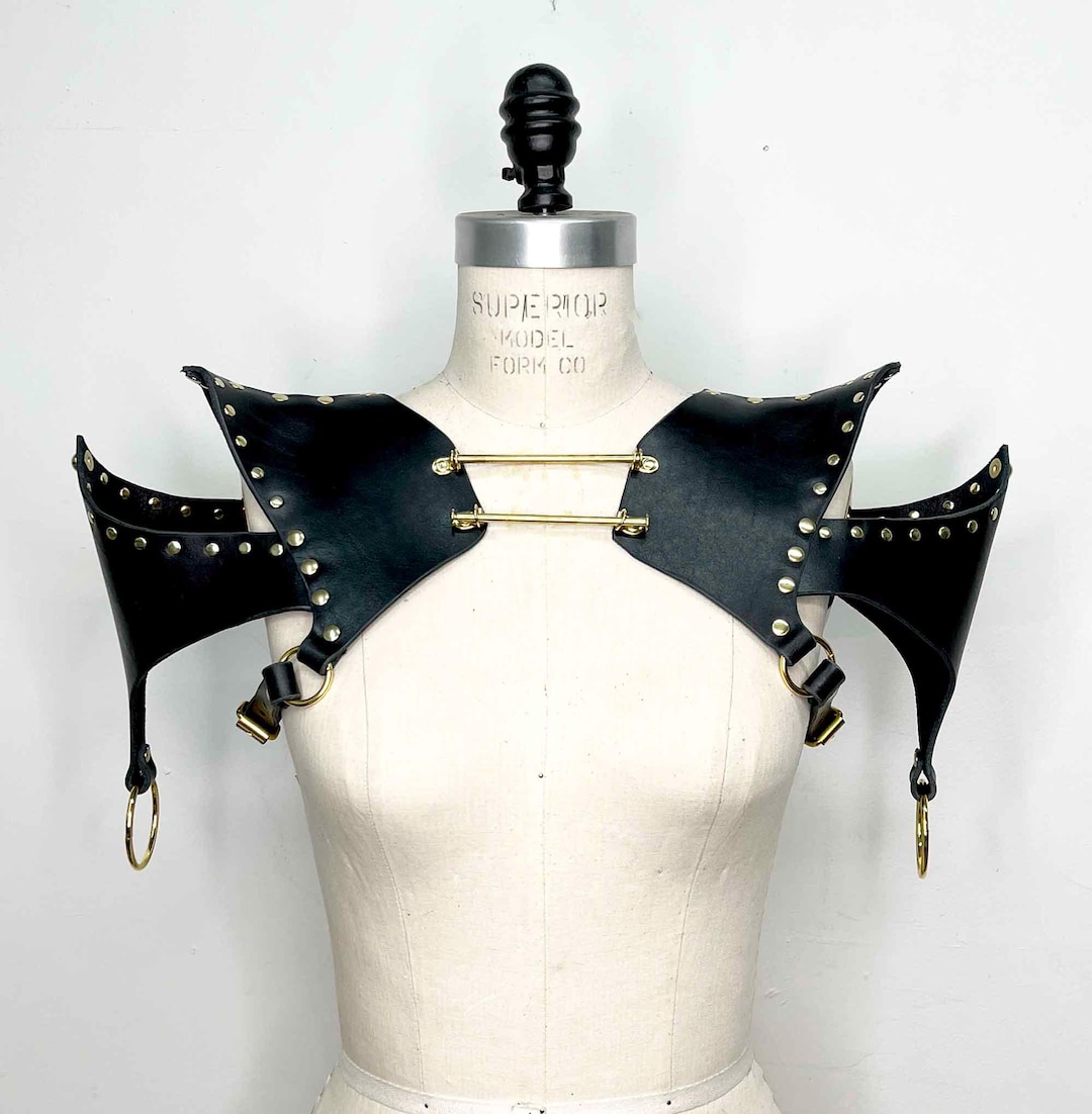 Archer Black Leather Shoulder Mantle, Black Gold Epaulette, Genuine ...
