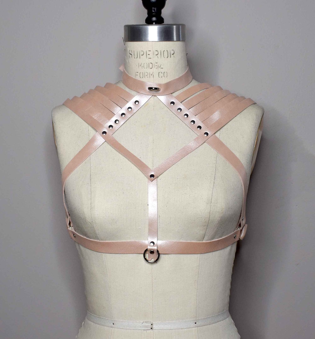 Aisling Leather Shoulder Harness Bra Made From Soft Leather With High ...