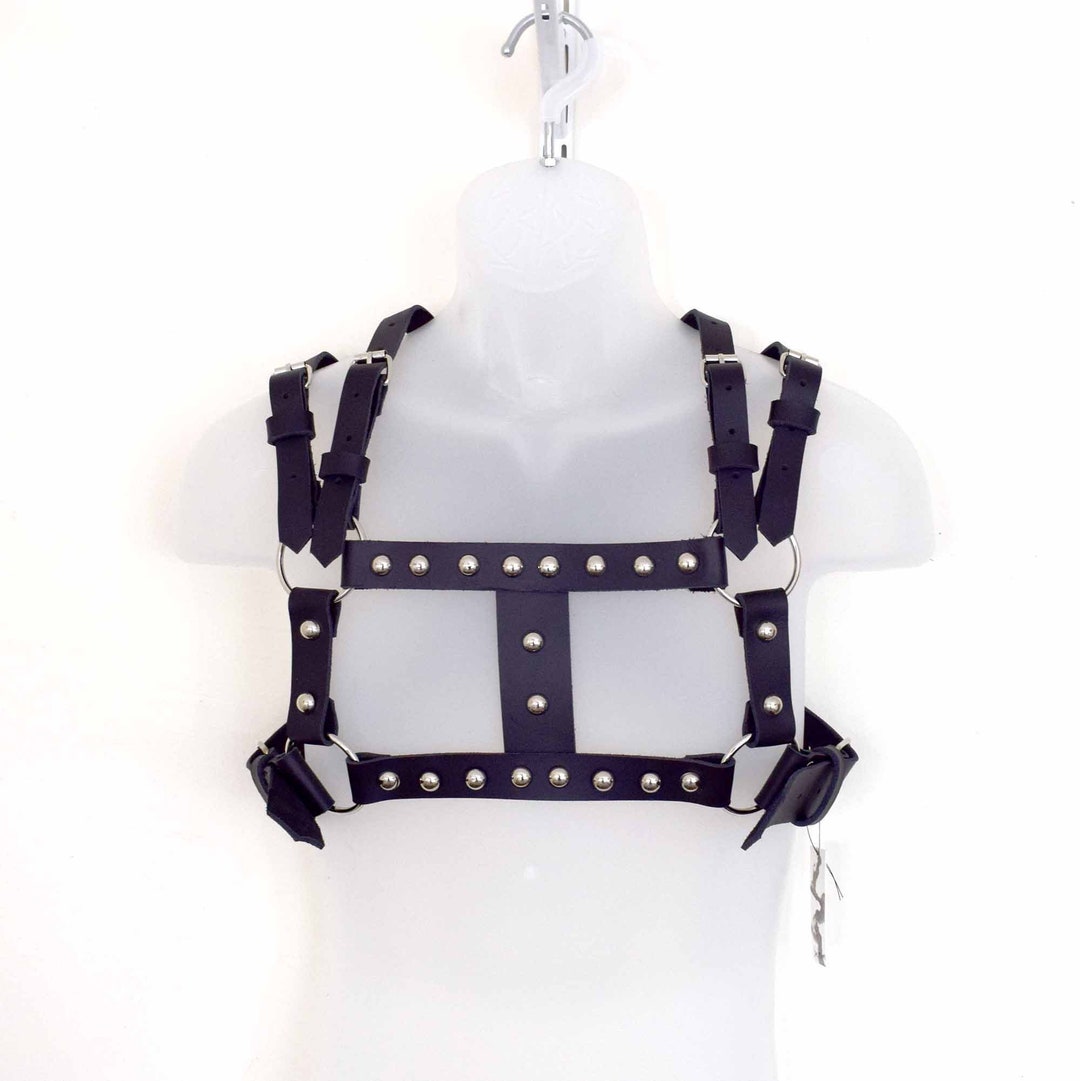 Dovan Masc Studded Black Leather Chest Harness Bull Dog - Etsy