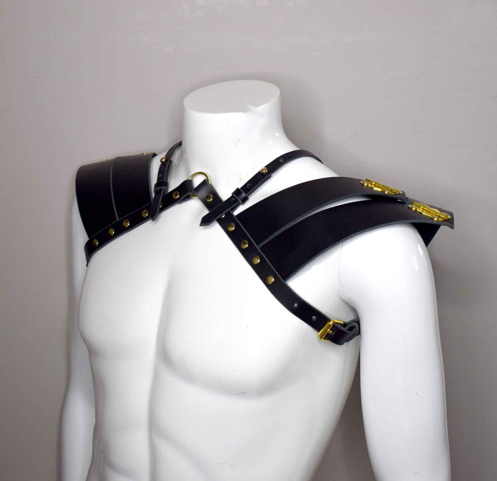God Killer Leather Pauldron Shoulder Harness Black Gold - Etsy