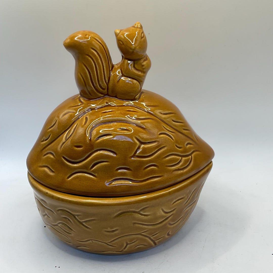 Vintage Ceramic Squirrel Sitting on Walnut Covered Nut Candy Trinket ...