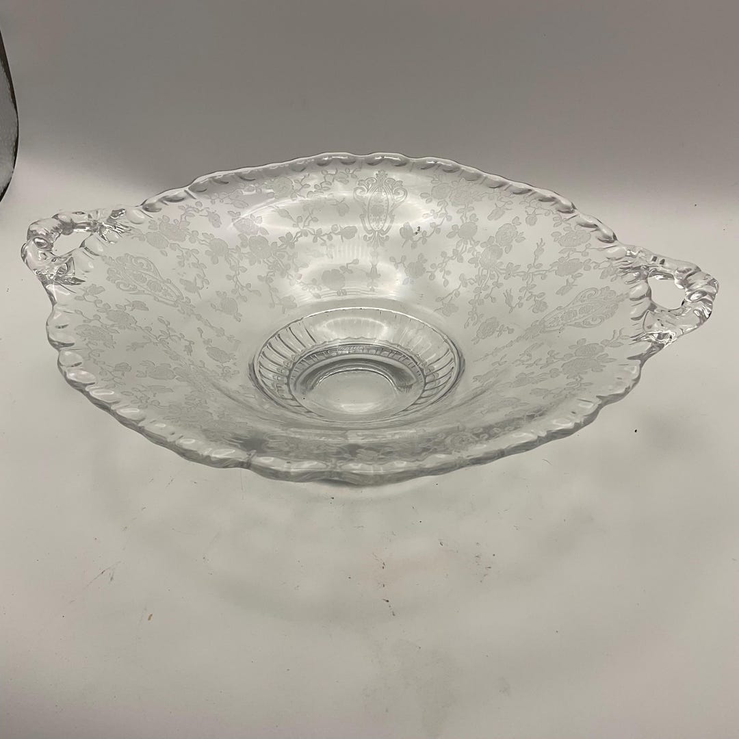 Vintage Cambridge Clear Glass Etched Rose Point Low Footed Compote - Etsy