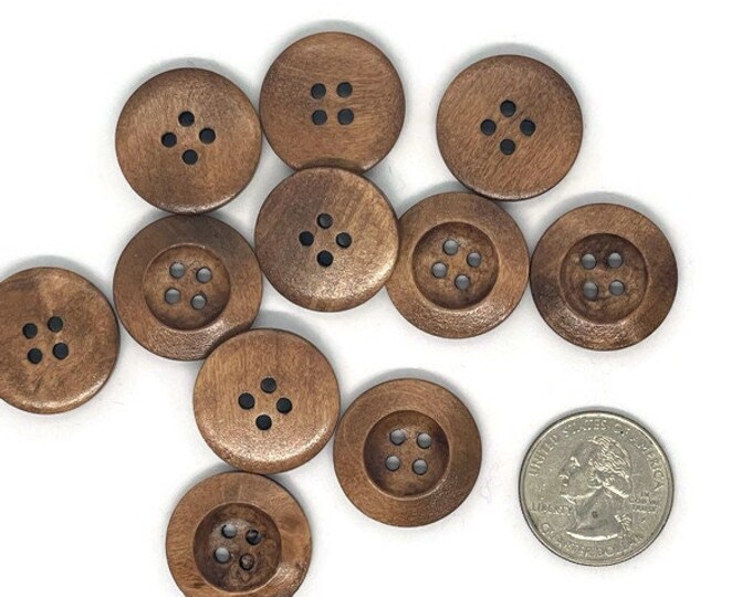 7/8" Wood Sewing Buttons Medium Brown - 7/8 Inch Rustic Wood Buttons ...